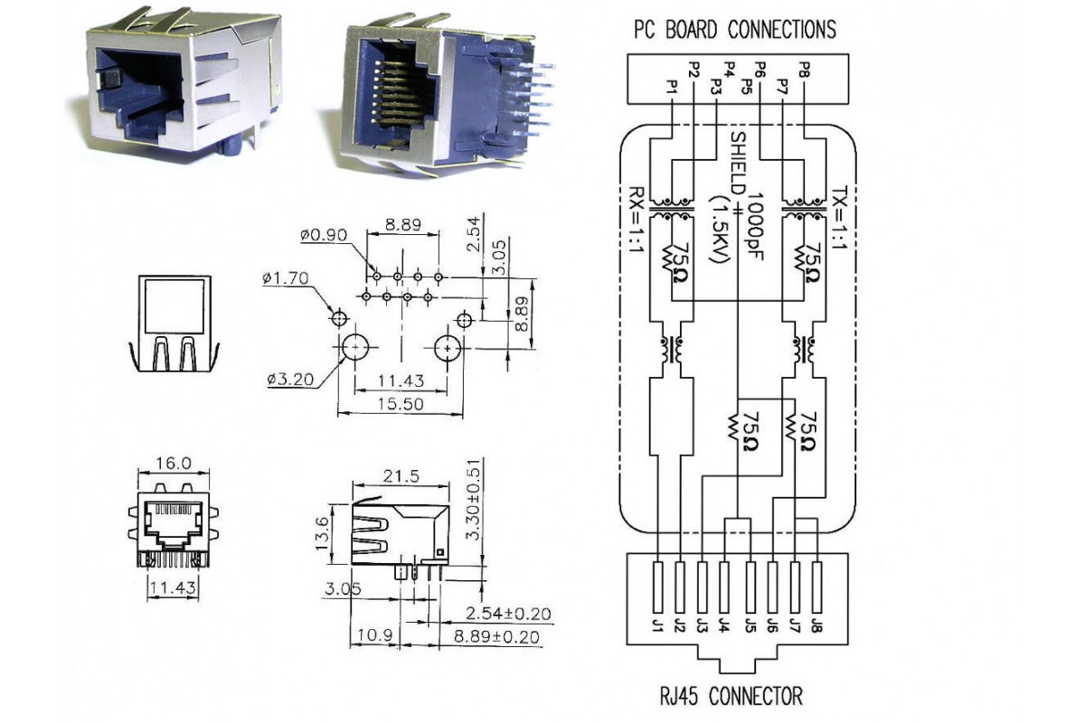 Zásuvka RJ-45 do PS s transformátory | Stíněná úhlová 90° | Hsuan Mao